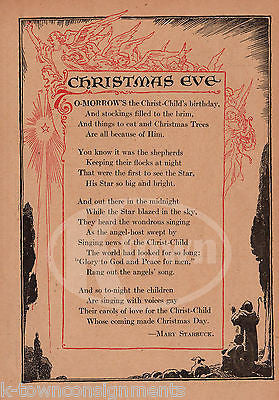 CHRISTMAS EVE ANGLES POEM ANTIQUE NURSERY RHYME GRAPHIC ILLUSTRATION P ...