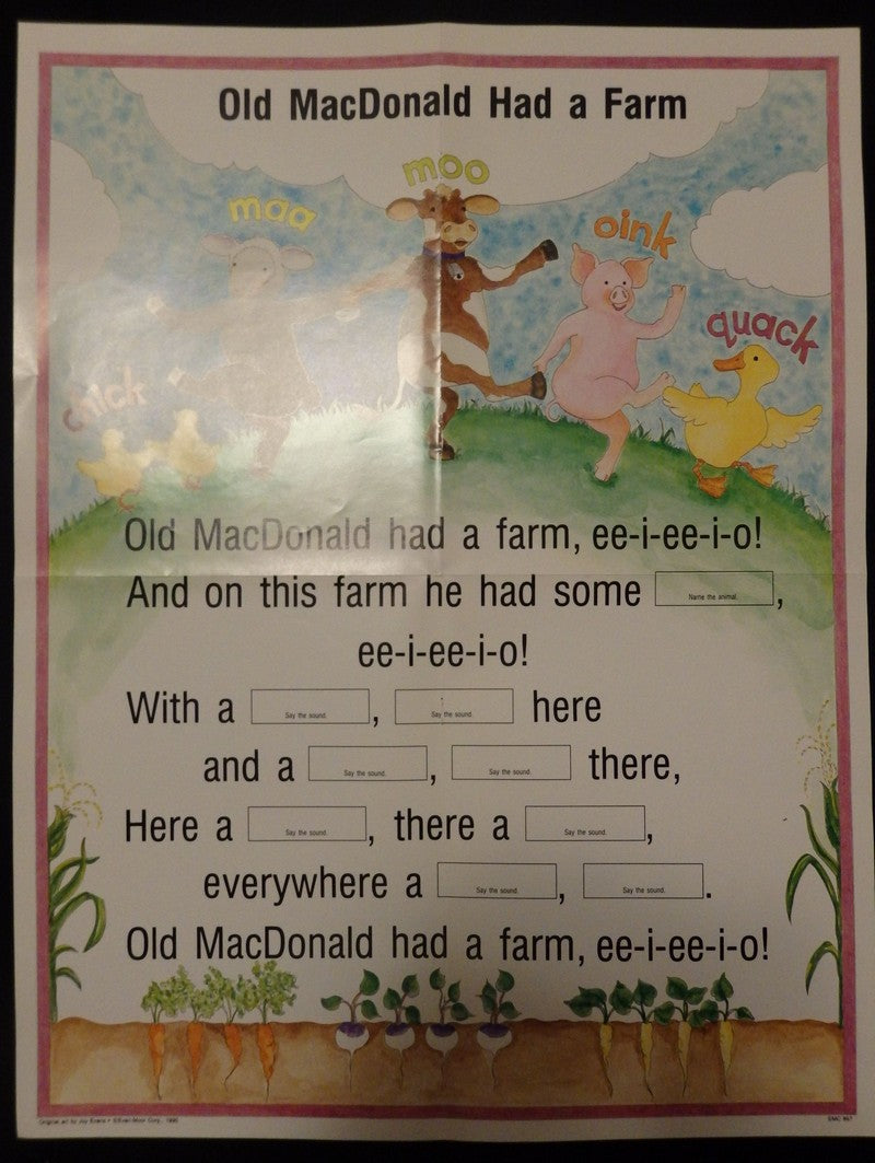 Old MacDonald had a Farm Vintage School Educational Song Poster ...