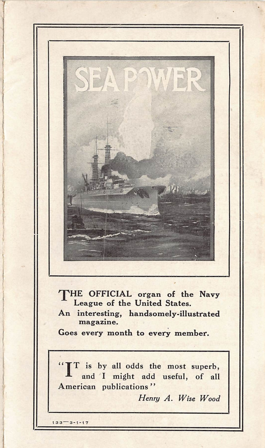 United States Navy League WWI Military Sea Power Magazine Brochure 191 ...