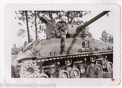 US Army Solider Posed Atop Military Tank Vintage WWII Snapshot Photo ...