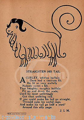 CURLEY TAIL BUFFALO CUTE POEM ANTIQUE NURSERY RHYME GRAPHIC ILLUSTRATI ...