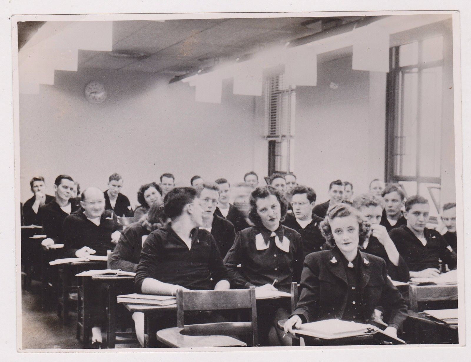 Wac Military Girls and Navy Boys in Same Classroom Great WWII Snapshot ...