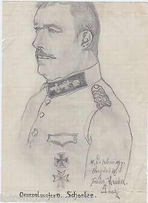 WWI German General Major Roderich Von Schoeler Vintage Pencil Sketch D ...