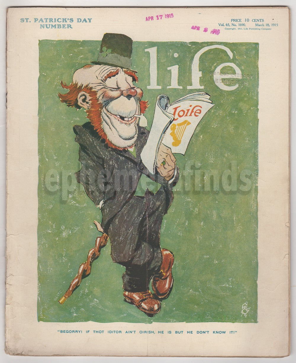 LIFE Magazine March 1915 - Irish Leprechaun, Darwin, Neutrality WWI Ne ...