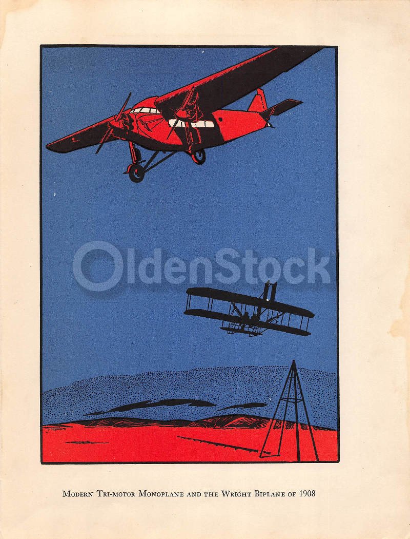 Wright Brothers Bi-Plane & Mono Plane Vintage Aviation Kids Room Wall ...