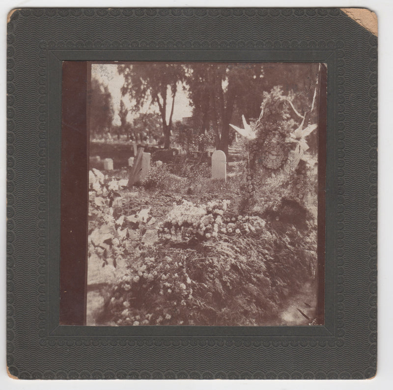 Fantastic Clock Face Headstone Floral Grave Site Antique Photo on Boar ...