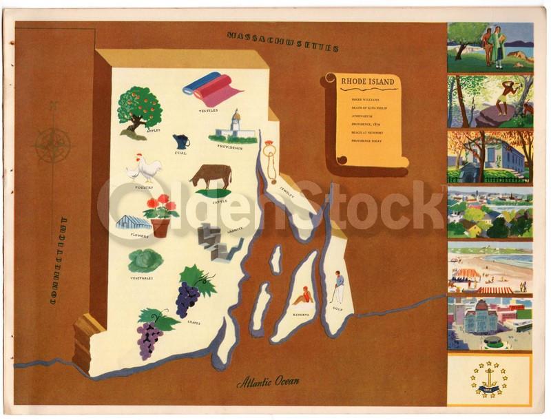 Rhode Island State Vintage Graphic Art Illustrated Educational School ...