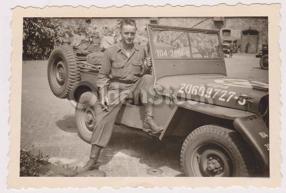 US Army GI in Communications Jeep Vintage WWII Military Snapshot Photo ...