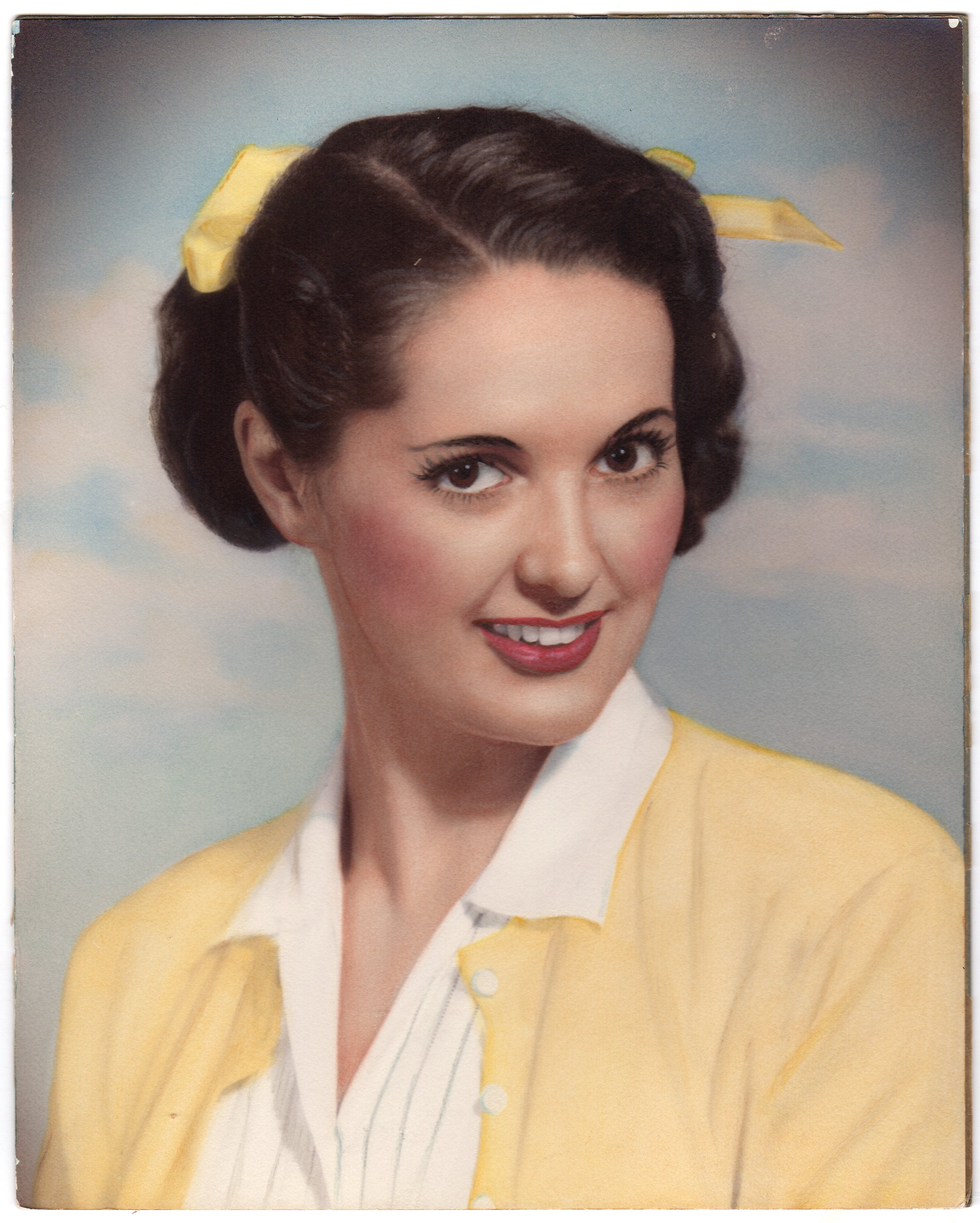 Fetching Brunette Fashion Model Coy Gaze Vintage 1950s Colorized Model ...