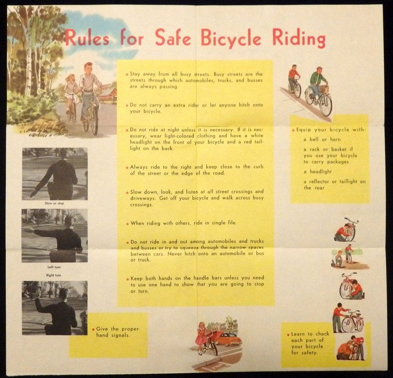 Bicycle Safety Rules Vintage Graphic Illustrated School Educational Po ...